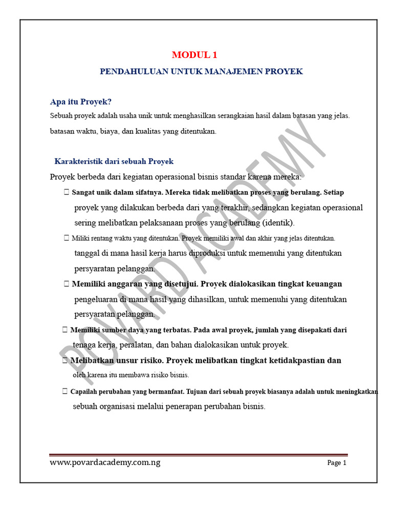 Modul 1 - Pengenalan Manajemen Proyek | PDF