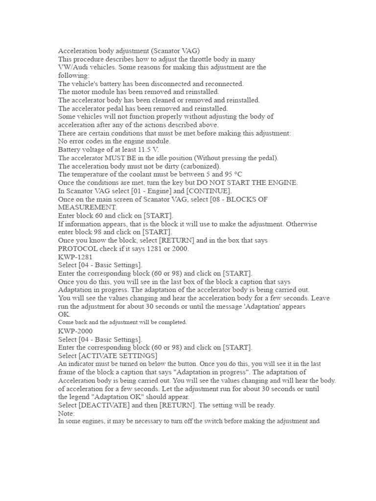 Adjustment of The Acceleration Body VAG COM | PDF | Throttle