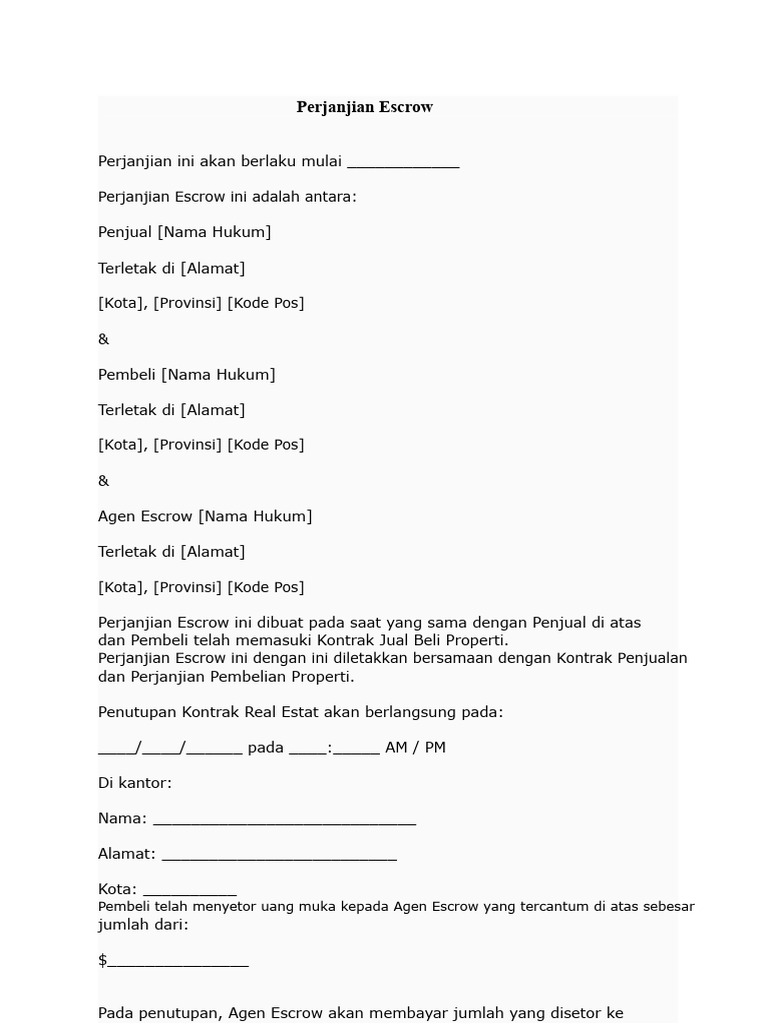 Contoh Perjanjian Escrow Account | PDF