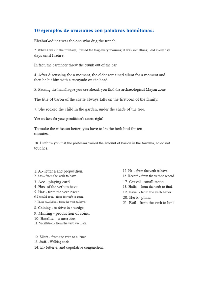 10 Examples of Sentences with Homophones | PDF