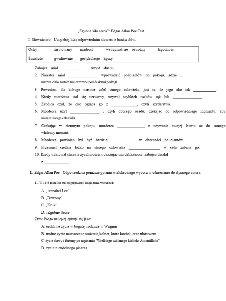 Tell Tale Heart Test | PDF