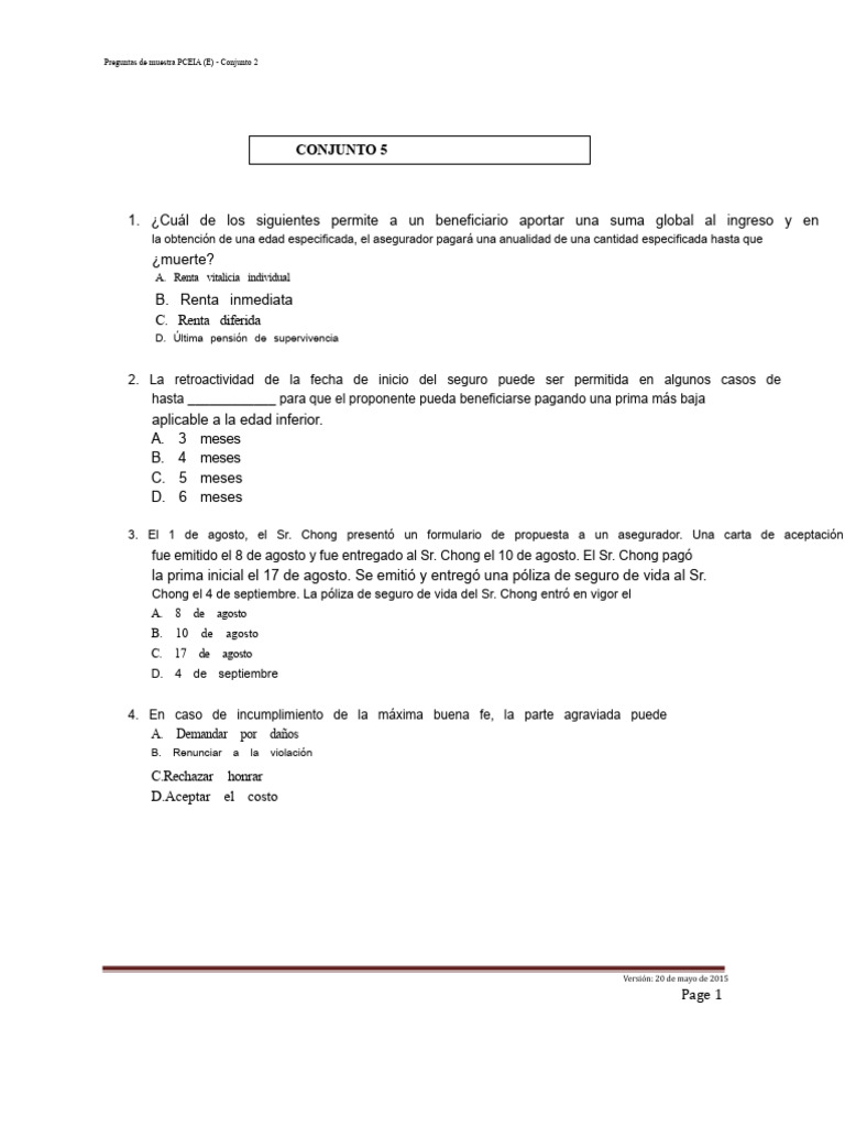 Preguntas de La Nueva Edición de PCEIA (Español - Conjunto 6 | PDF ...