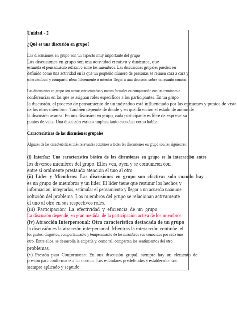 Características de las discusiones grupales | PDF | Pensamiento