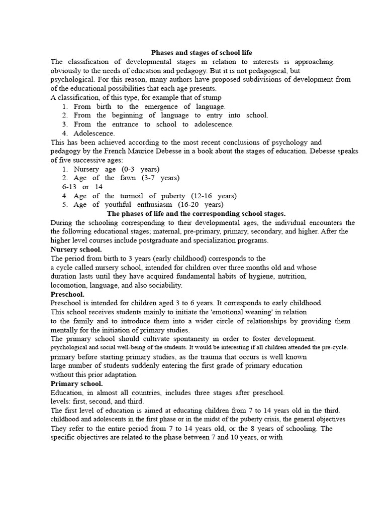 Phases of School Life and Education | PDF