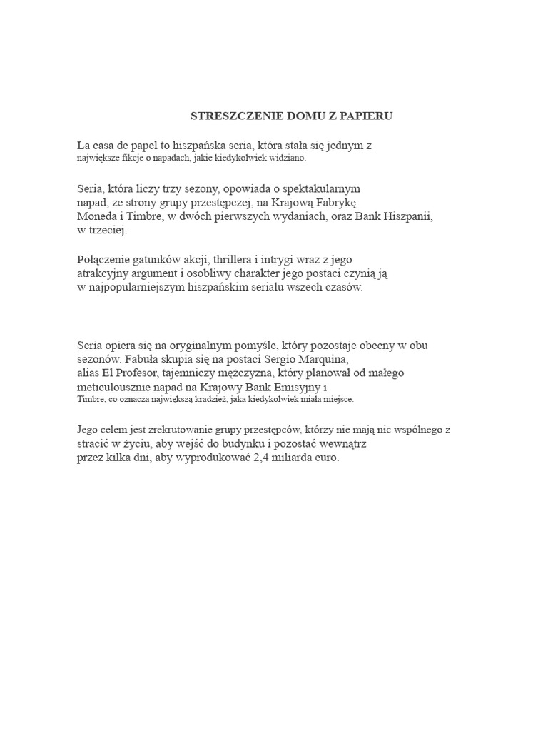 STRESZCZENIE DOMU Z PAPIERU.docx | PDF