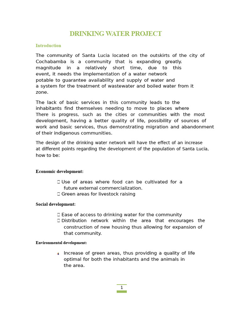 Santa Lucia Drinking Water Project Plan | PDF | Water | Drinking Water