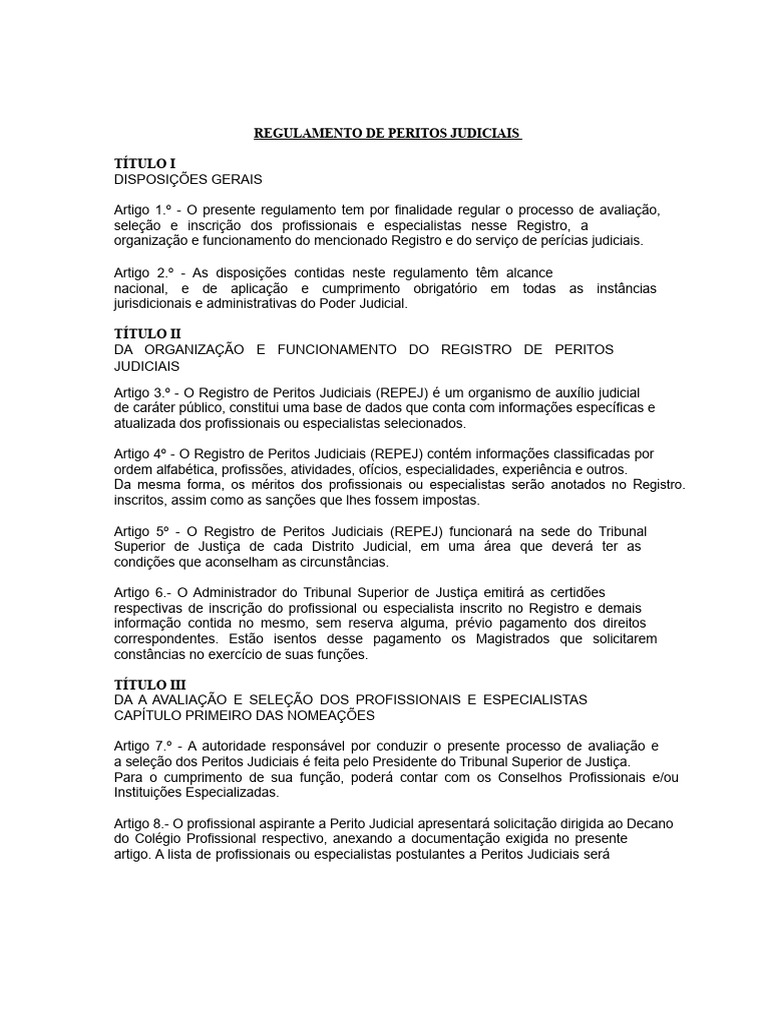 Regulamento de Peritos Judiciais | PDF | Testemunha especializada ...