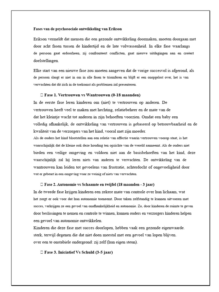 Fasen Van de Psychosociale Ontwikkeling Van Erikson | PDF