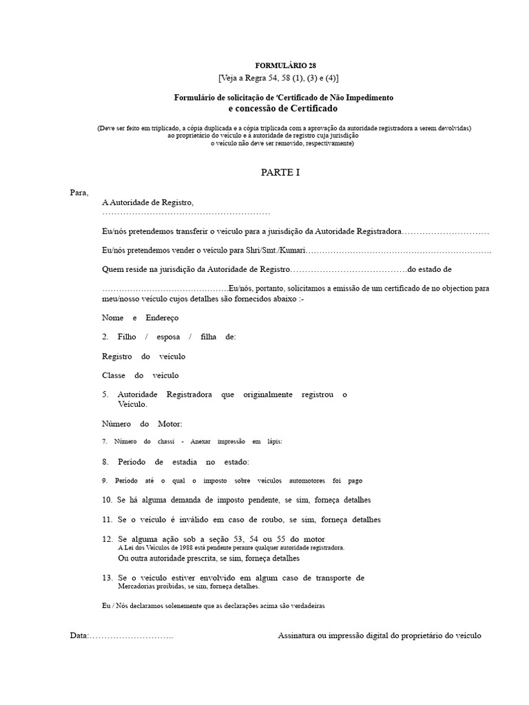 Formulário 28 Noc Formulário Rto | PDF