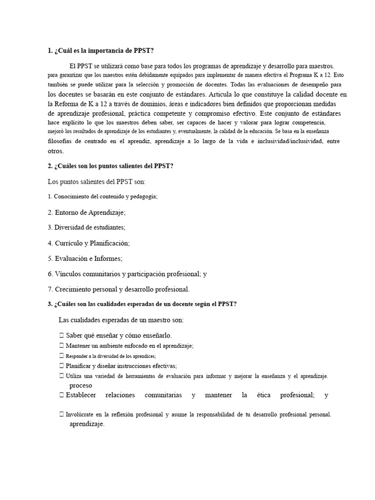 El PPST Se Utilizará Como Base para Todos Los Programas de Aprendizaje ...