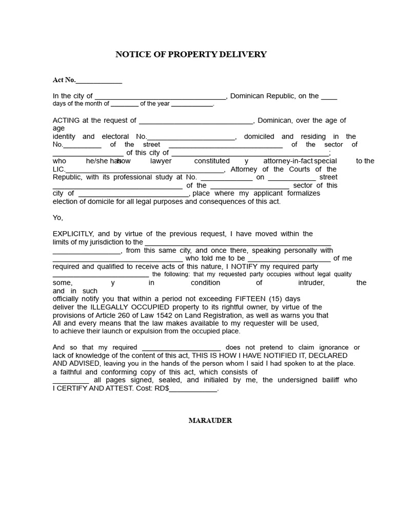 Property Delivery Notice - Dominican Republic | PDF | Government | Justice