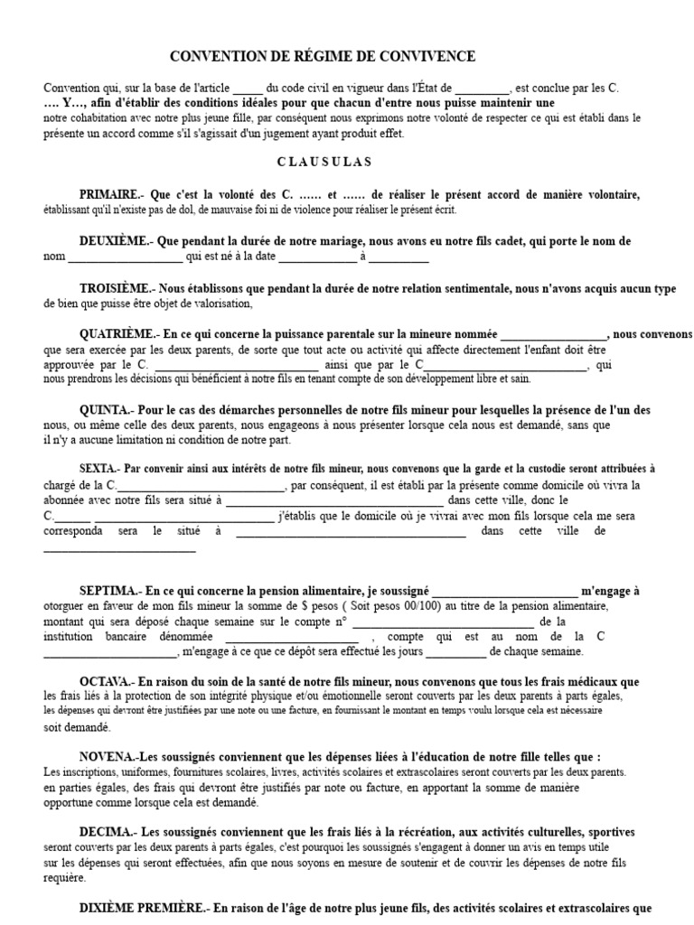 Convention de Régime de Convivence Parentale | PDF