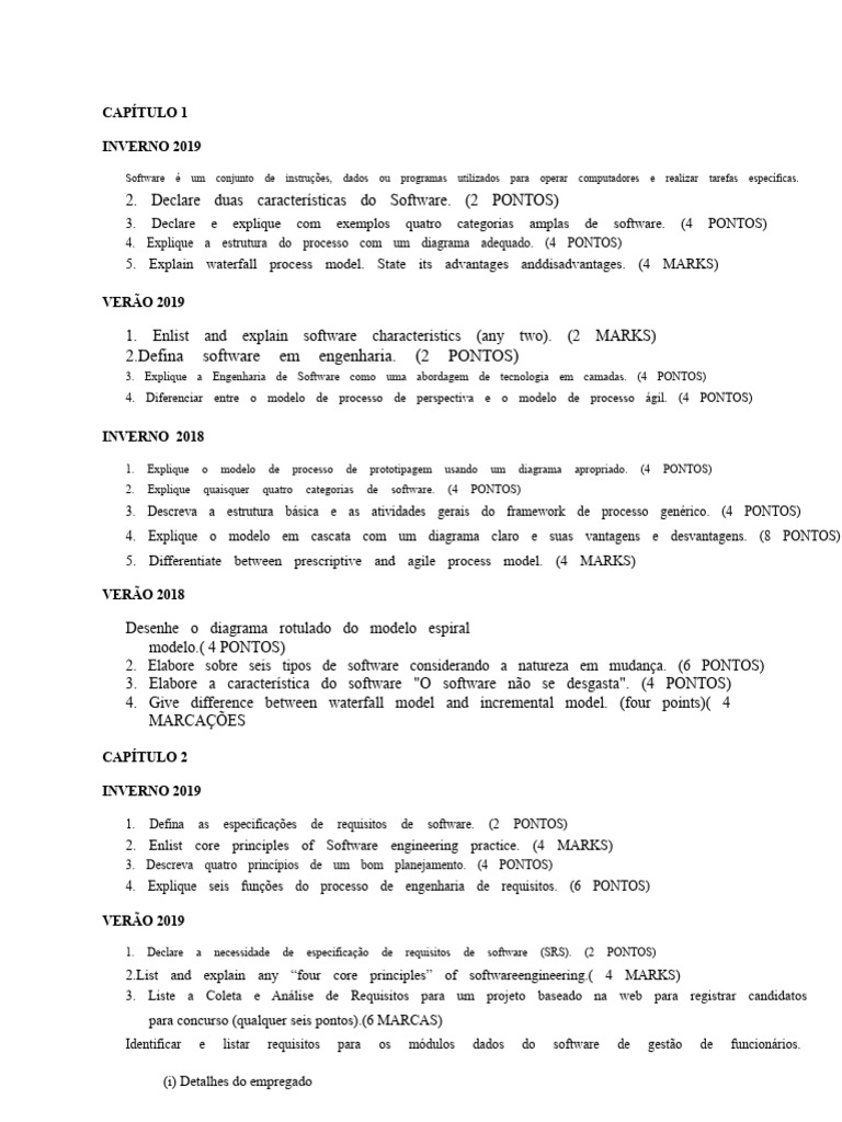CAPÍTULO 1 E 2 PERGUNTAS DO CONSELHO PARA SEN 22413.docx | PDF | Programas | Engenharia de Software