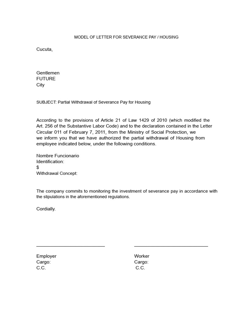 Letter of Severance Pay Withdrawal-1 | PDF
