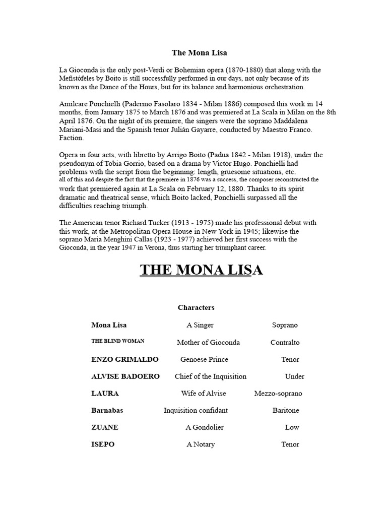 The Gioconda: A Venetian Opera Overview | PDF | Opera