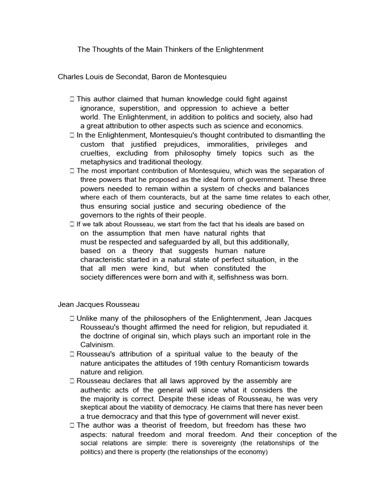 Key Enlightenment Thinkers and Ideas | PDF | Age Of Enlightenment ...