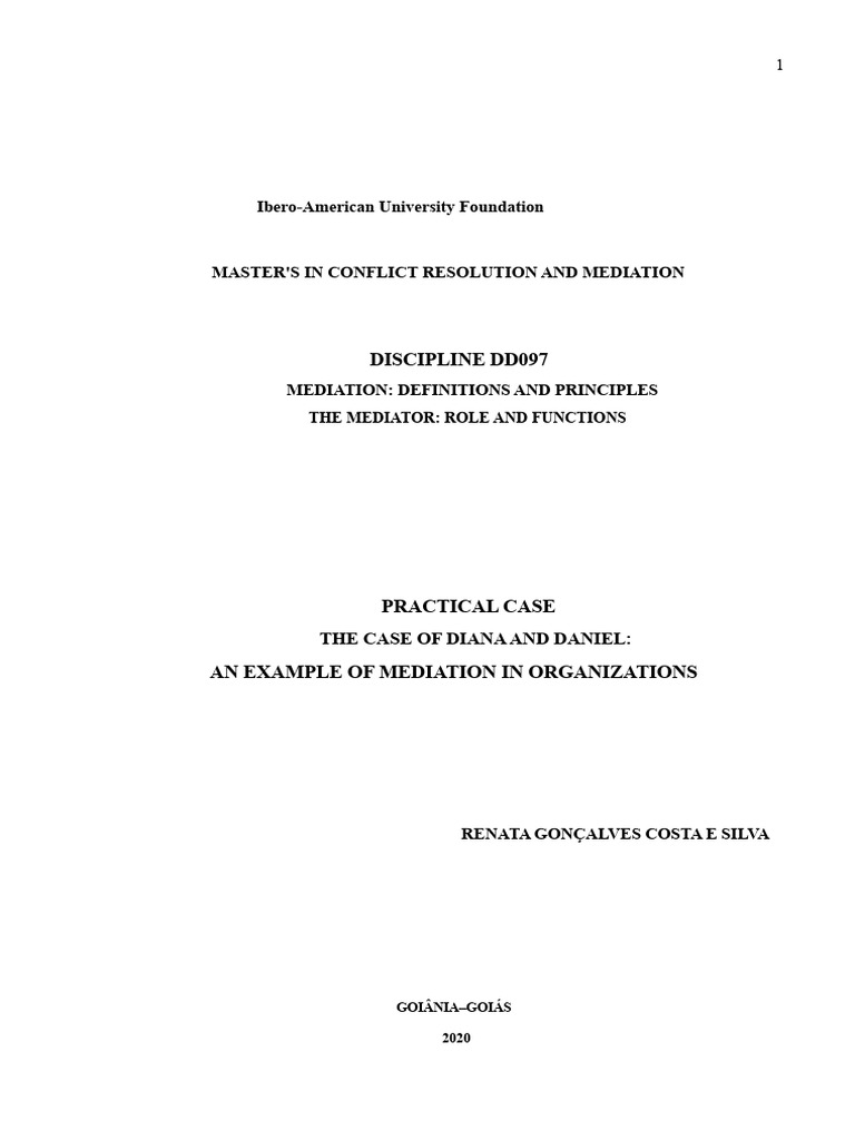D097. Practical Case. The Case of Diana and Daniel. Mediation in ...