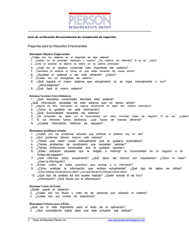 Cuestionario para Recolección de Requisitos | PDF | Cuestionario ...