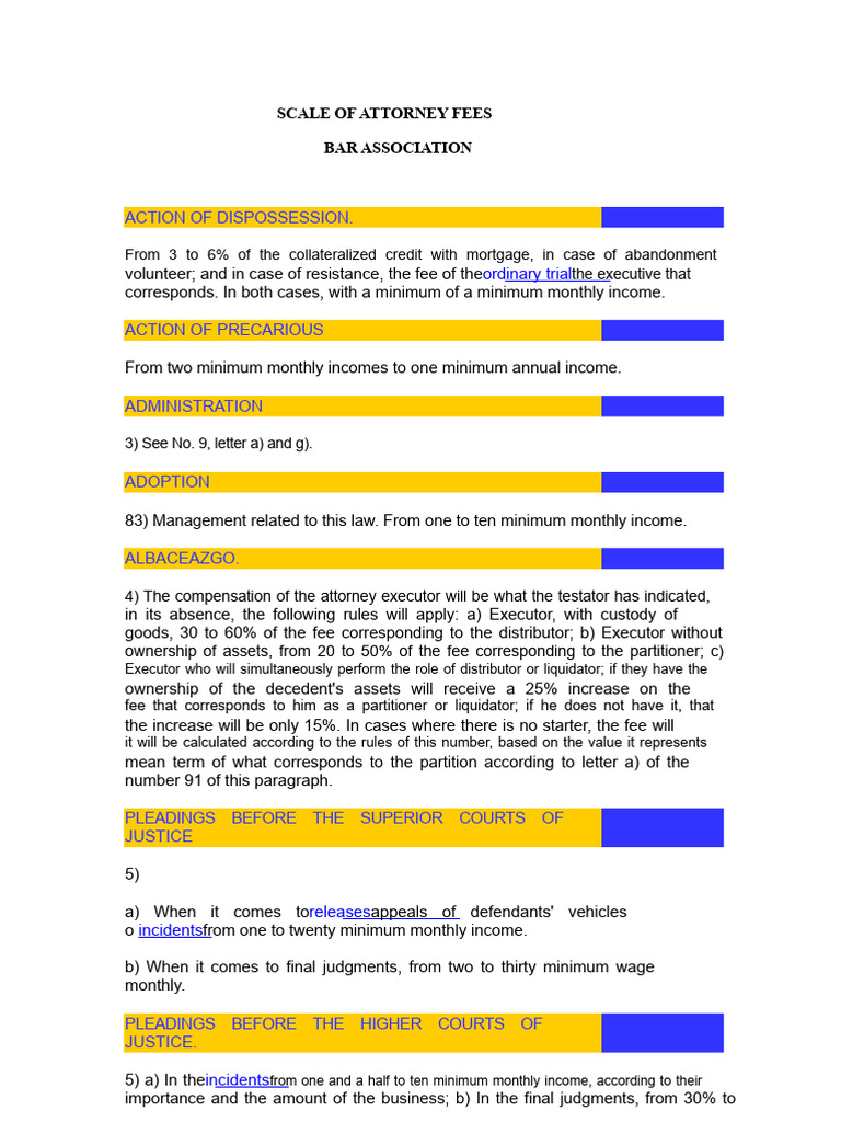 FEE SCHEDULE FOR LAWYERS | PDF | Cost Of Living | Bankruptcy