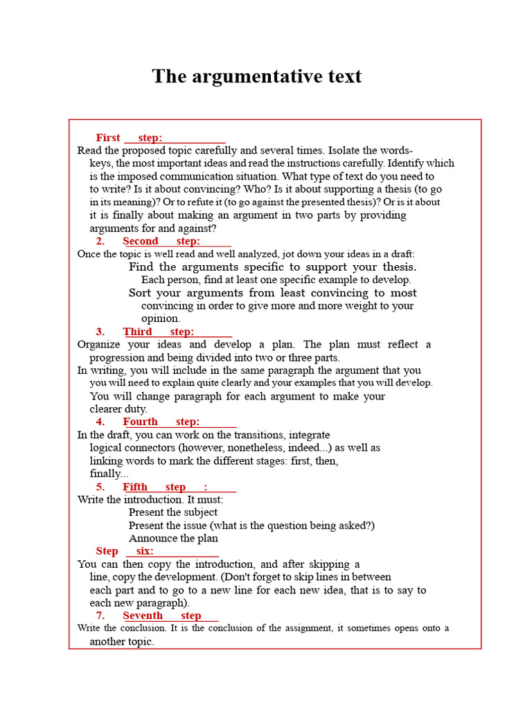 Guide to Writing Argumentative Texts | PDF | Argument | Reason