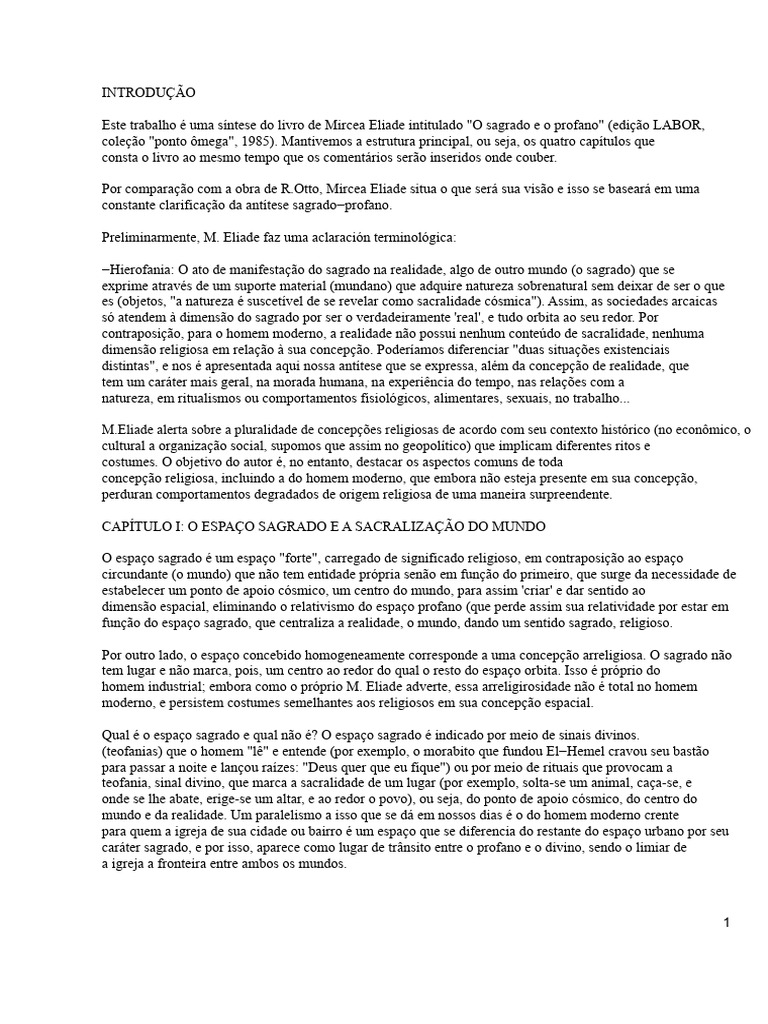 O Sagrado e o Profano: Eliade Explicado | PDF | Deus | Tempo