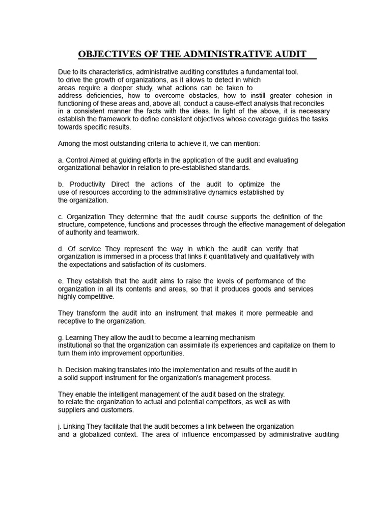 Objectives of Administrative Audit Explained | PDF | Audit ...