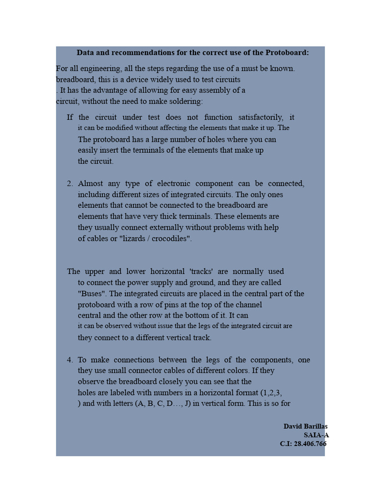 Data and Recommendations For The Correct Use of The Protoboard | PDF ...