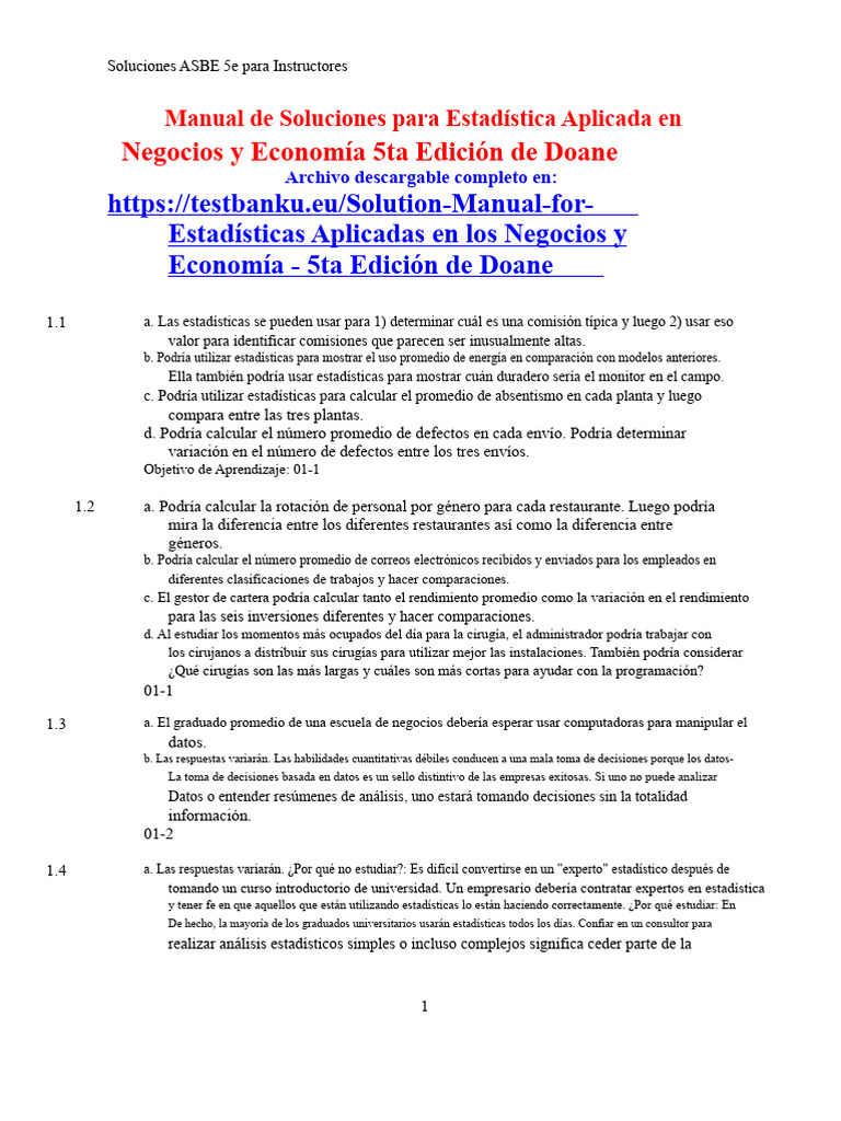 Manual de Soluciones para Estadísticas Aplicadas | PDF | Estadísticas ...