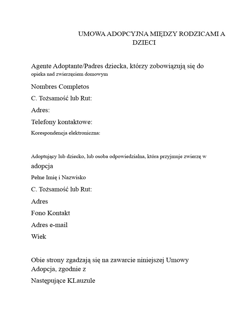 Umowa adopcji zwierzęcia | PDF