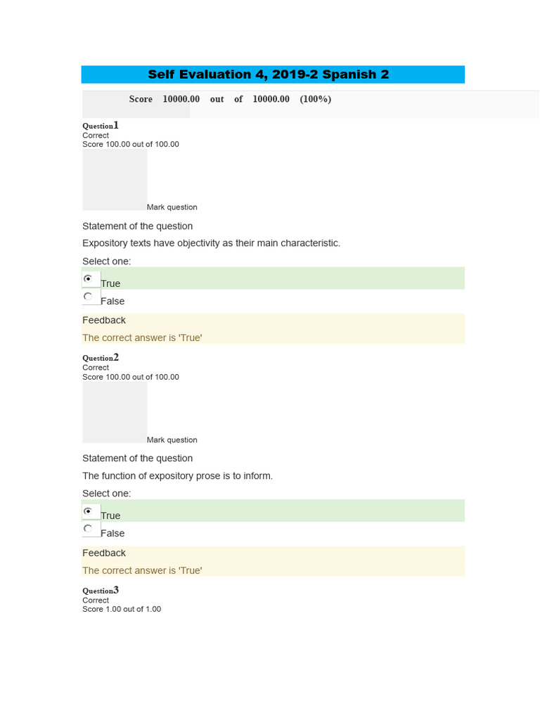 Spanish 2 Self Evaluation Results | PDF