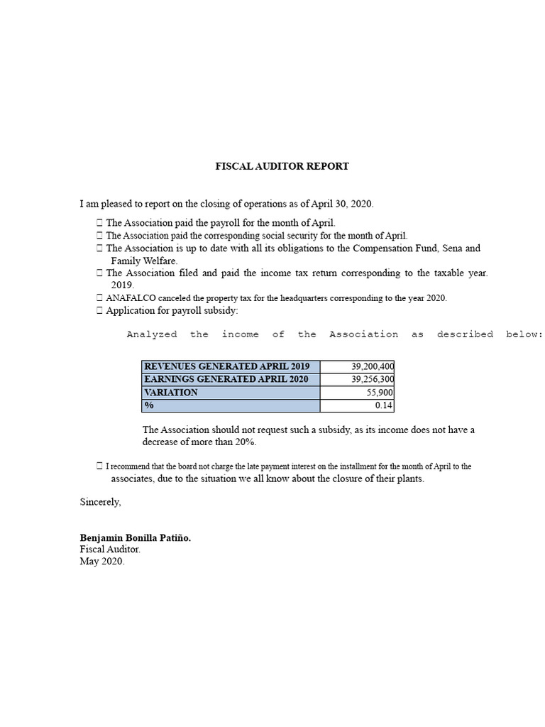 Monthly Report of The Auditor | PDF