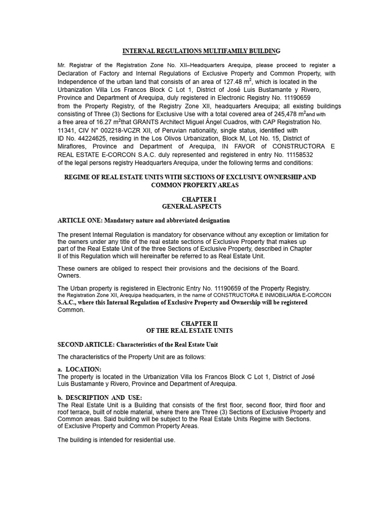 Internal Regulations for Multifamily Building | PDF | Room | Lawsuit