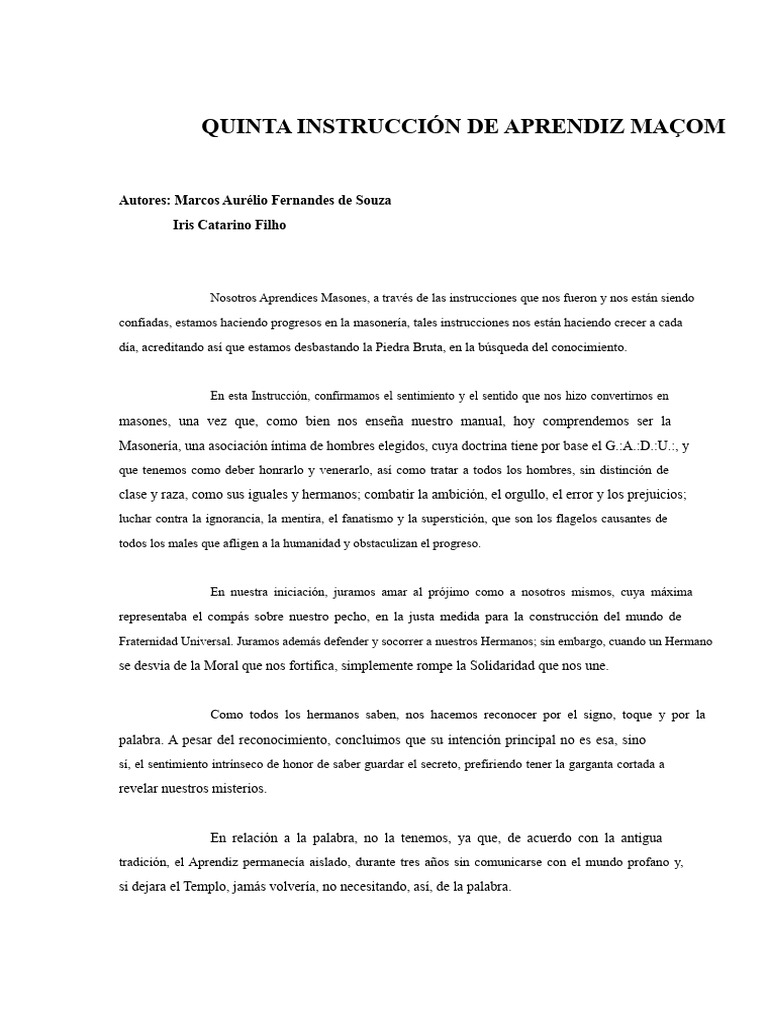 Instrucción del Aprendiz Masón: Símbolos y Deberes | PDF | Masonería