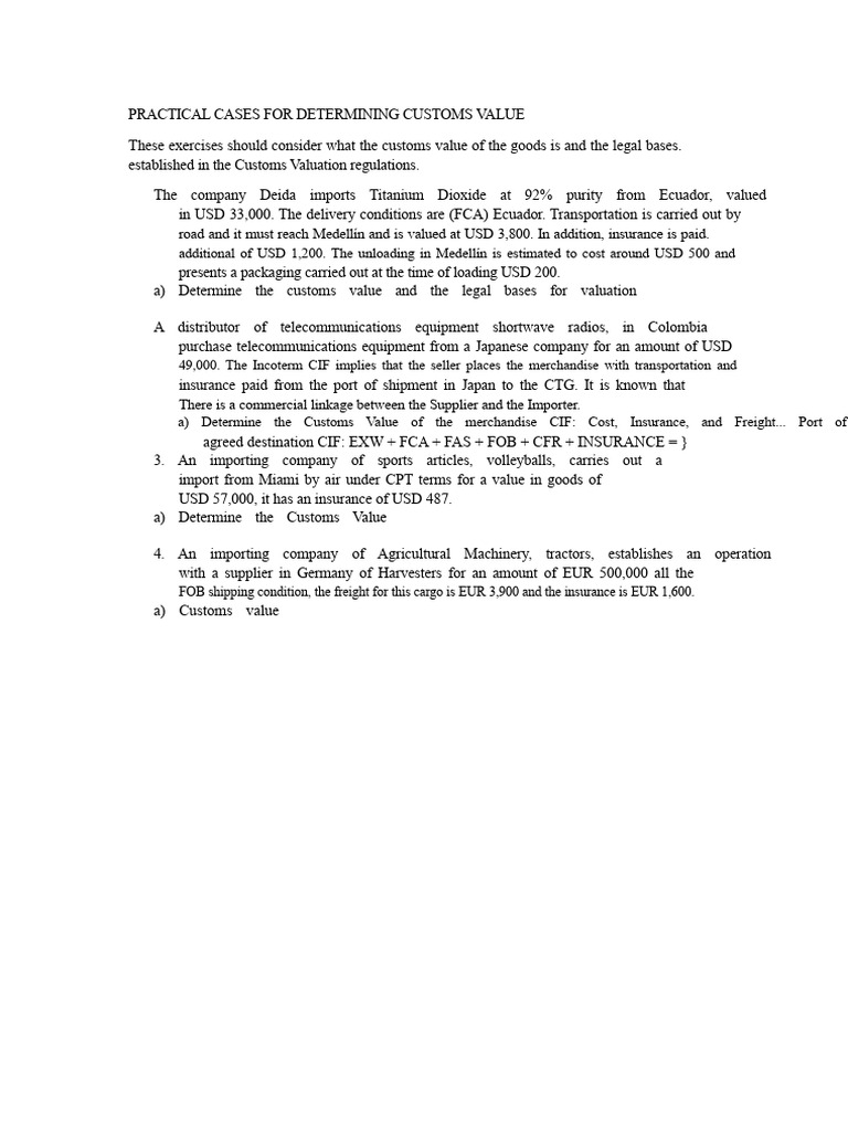 Practical Cases For Determining Customs Value | PDF