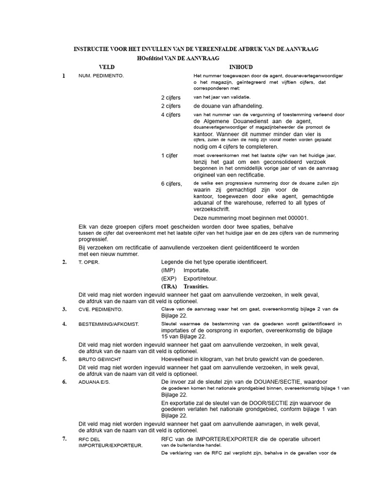 Instructie Voor Het Invullen Van Een Douanedocument | PDF