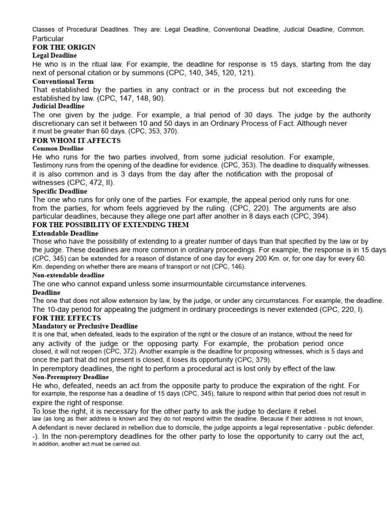 Classes of Procedural Deadlines | PDF | Judge | Judiciaries