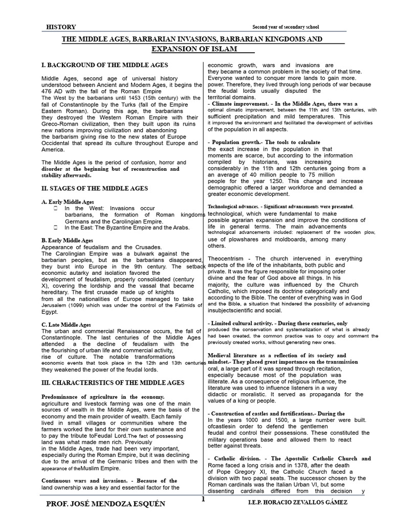 SHEET N° 02 THE MIDDLE AGES, BARBARIAN KINGDOMS AND EXPANSION OF ISLAM ...