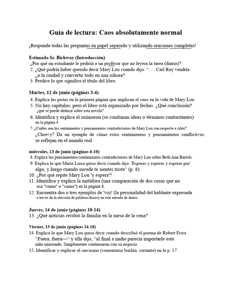 Guía de lectura: Caos Absolutamente Normal | PDF