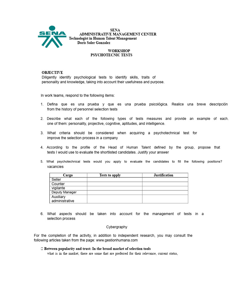 Psychotechnical Tests for Talent Selection | PDF | Psychology ...
