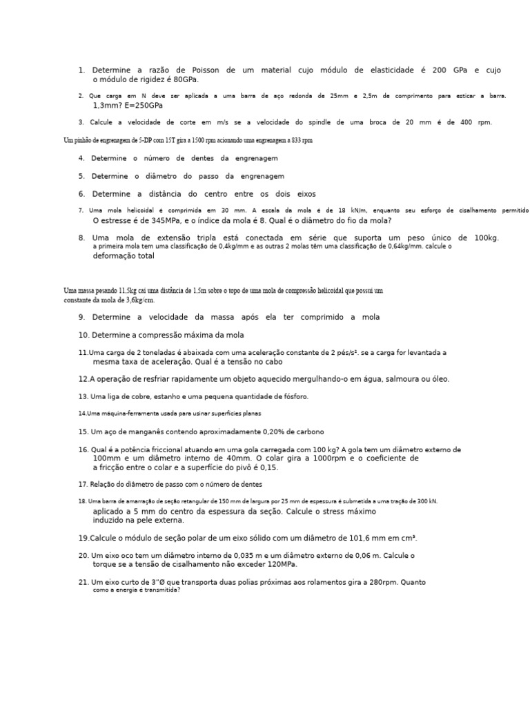 COMPRE-EXAME-Projeto de Máquinas-Sem Opções | PDF | Estresse (Mecânica ...