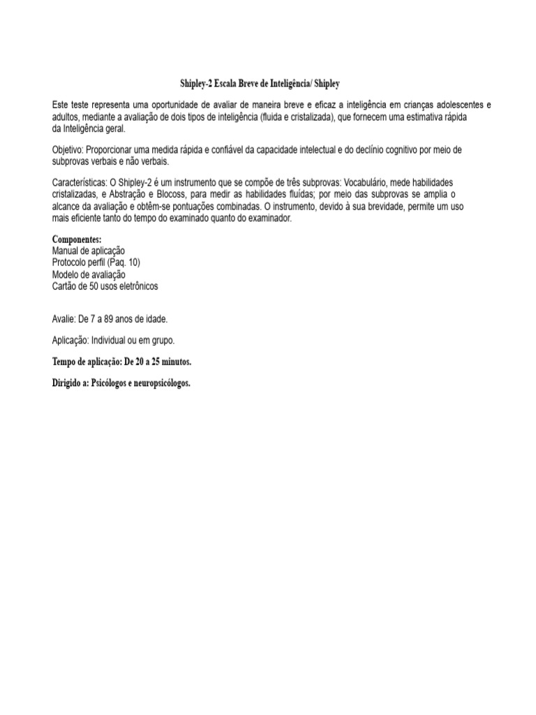 Avaliação Rápida de Inteligência Shipley-2 | PDF | Inteligência | Abstração