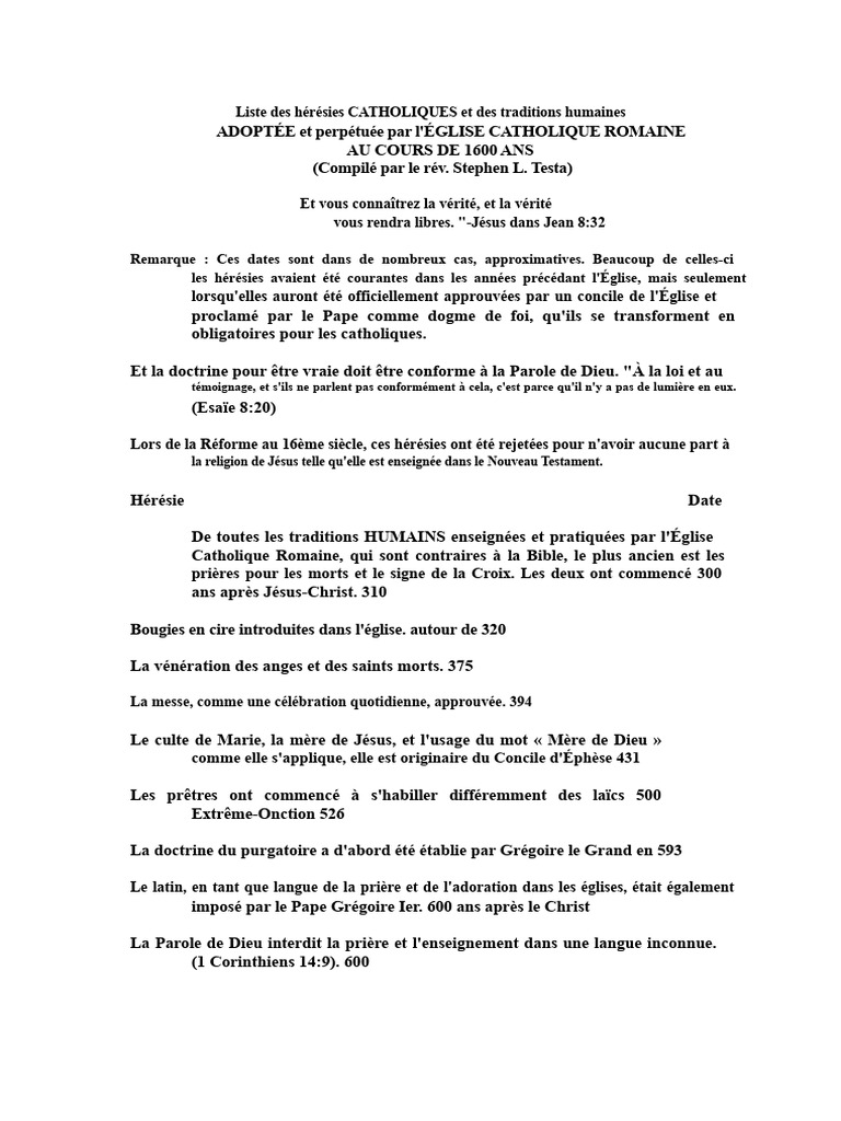 Hérésies et traditions de l'Église catholique | PDF | Église catholique ...