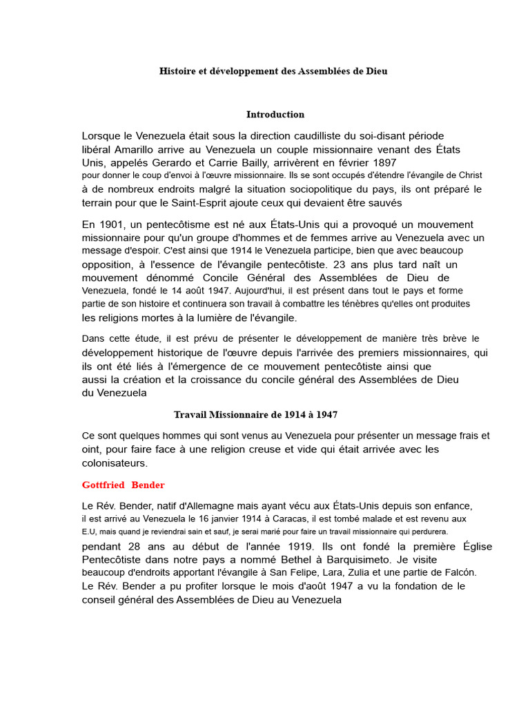 Histoire des Assemblées de Dieu au Venezuela | PDF | Pentecôtisme ...