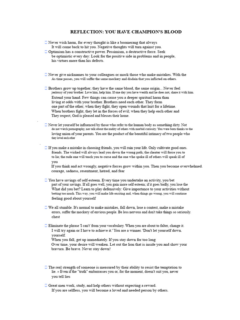 Reflection Blood of A Champion | PDF | Optimism | Social Psychology