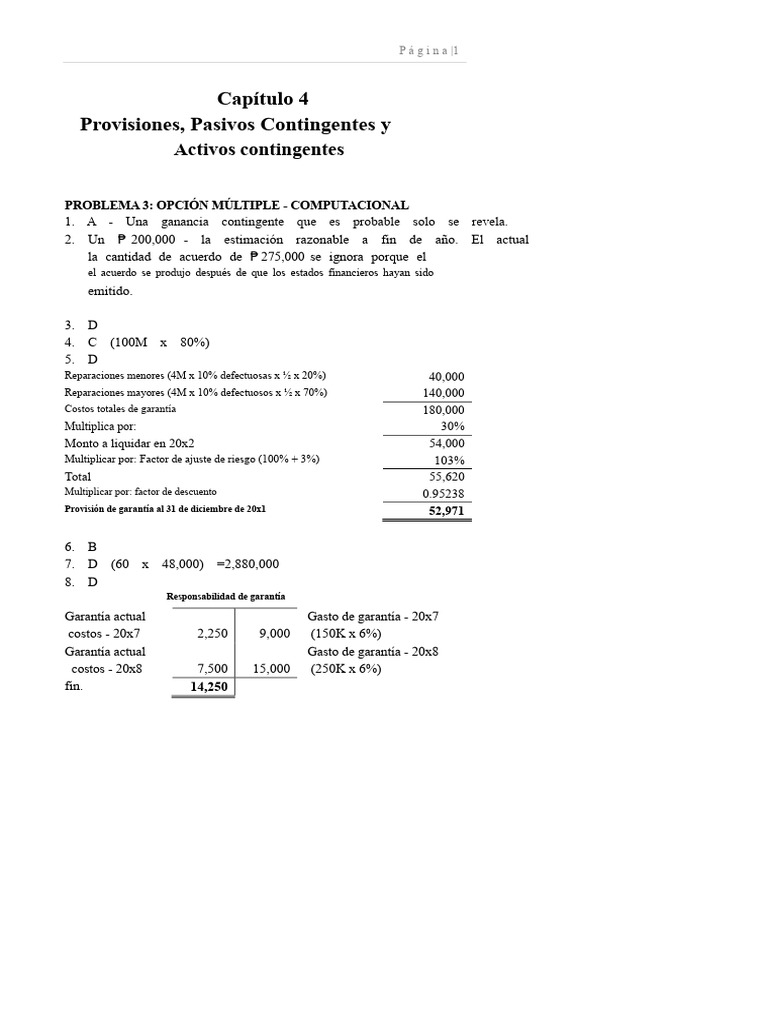 Respuestas - Capítulo 4 - Disposiciones, Obligaciones Contingentes y ...