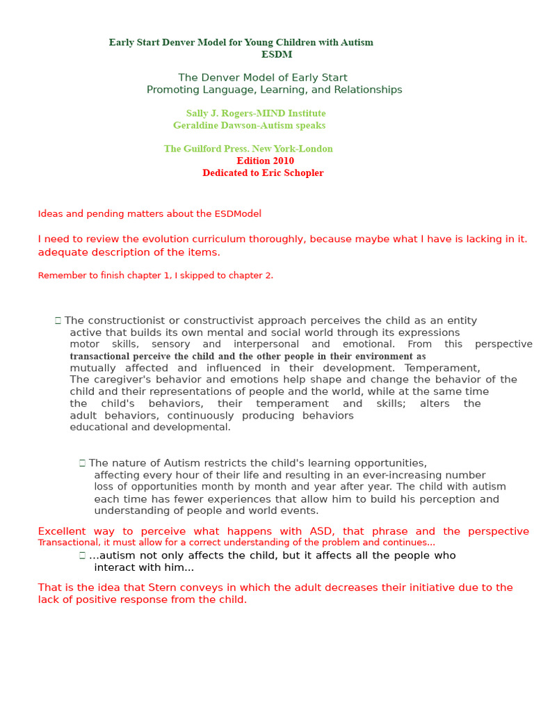 Early Start Denver Model for Young Children With Autism | PDF | Autism ...