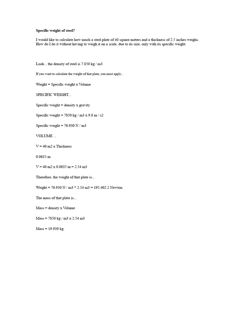 Specific Weight of Steel | PDF | Weight | Density