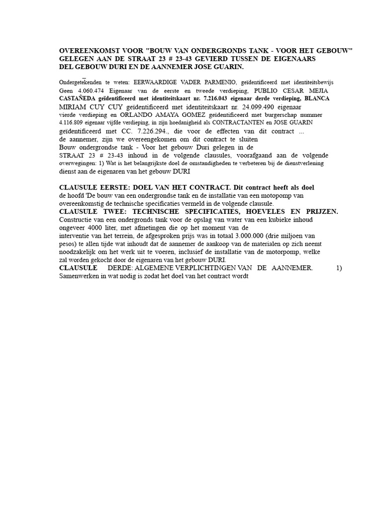 Contract Werk Ondergronds Tank | PDF