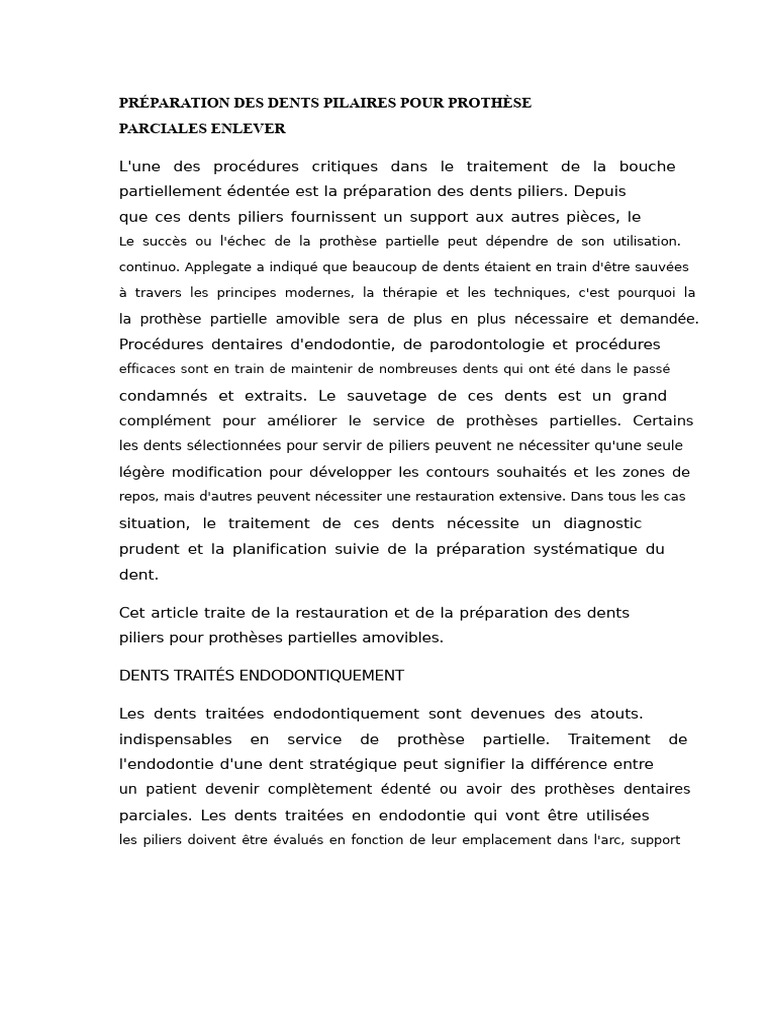 Préparation des Dents Piliers pour Prothèses | PDF | Branches de la ...