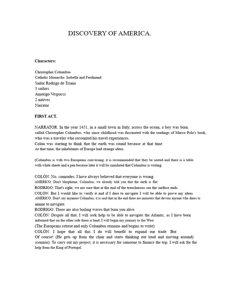 Play Script of Christopher Columbus | PDF | Voyages Of Christopher ...
